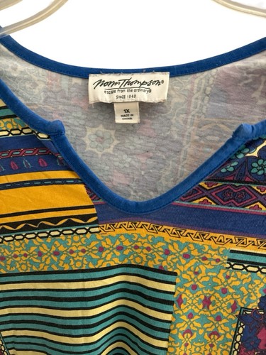 Vintage Norm Thompson Woman’s Size 1X Colorful Geometric Cotton 3/4 ...