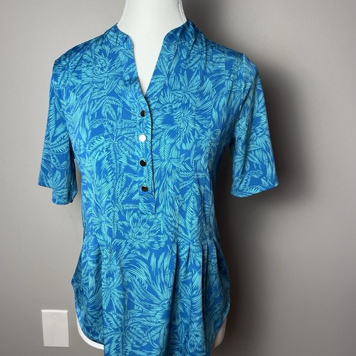Juniper + Lime Blue Green Floral Stretch Pintuck Popover Top Size Large ...