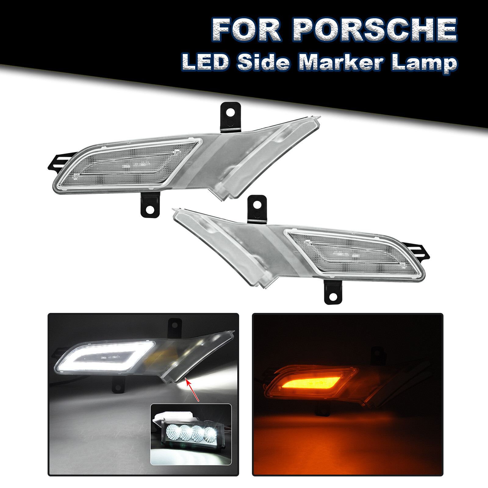 Amber/White LED Side Marker Turn Signal Lights For 2007-2010 Porsche ...