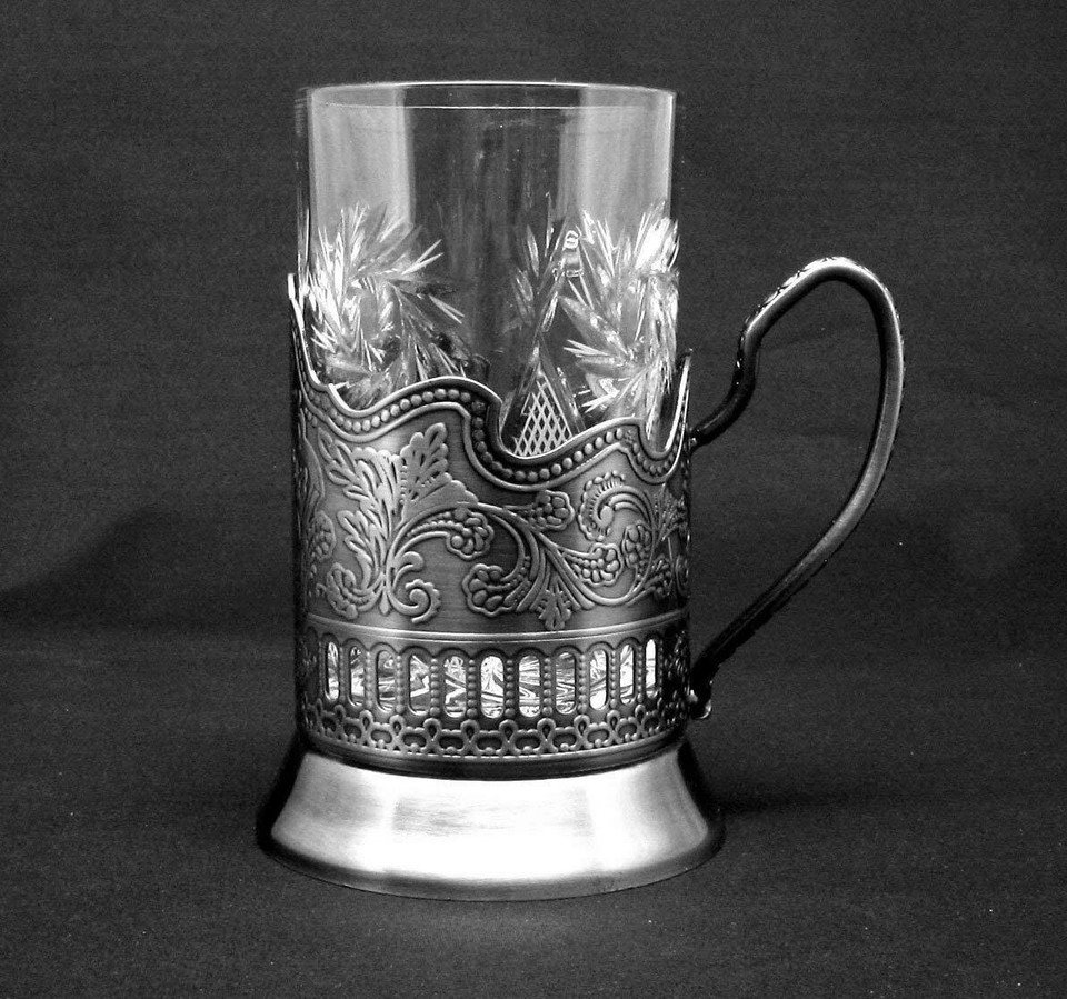 Neman Crystal Tea Glass with Tea Glass Holder / Podstakannik 8.2oz. Set ...