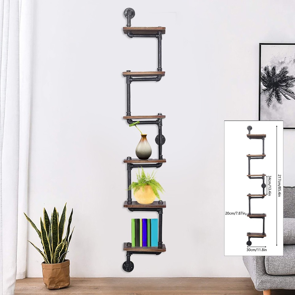 6-Tier Pipe Shelf Industrial Bracket Rustic Iron Pipe Wall Mount Floating Rack | eBay