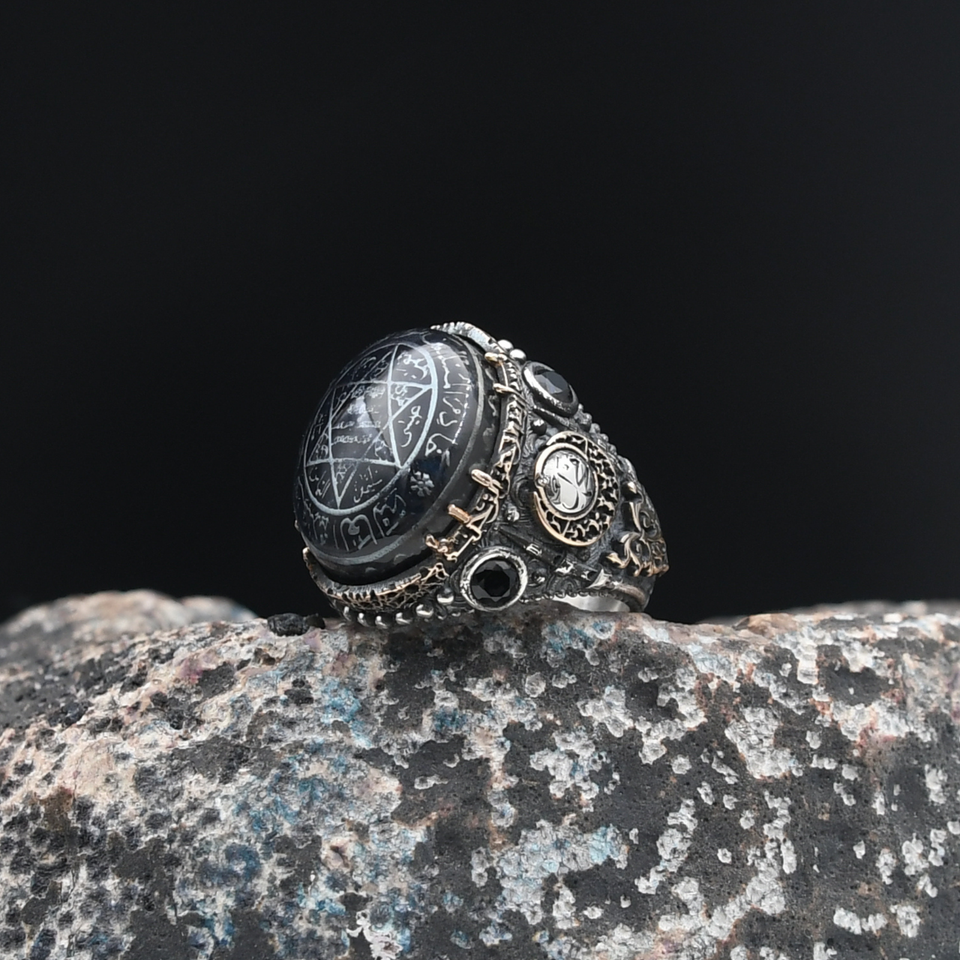 Amber Stone King Solomon Seal Silver Ring Handmade Men's 925 Sterling ...