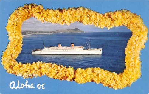 Postcard HI Honolulu "Aloha ʻOe" Diamond Head SS Lurline Matson Lines ...