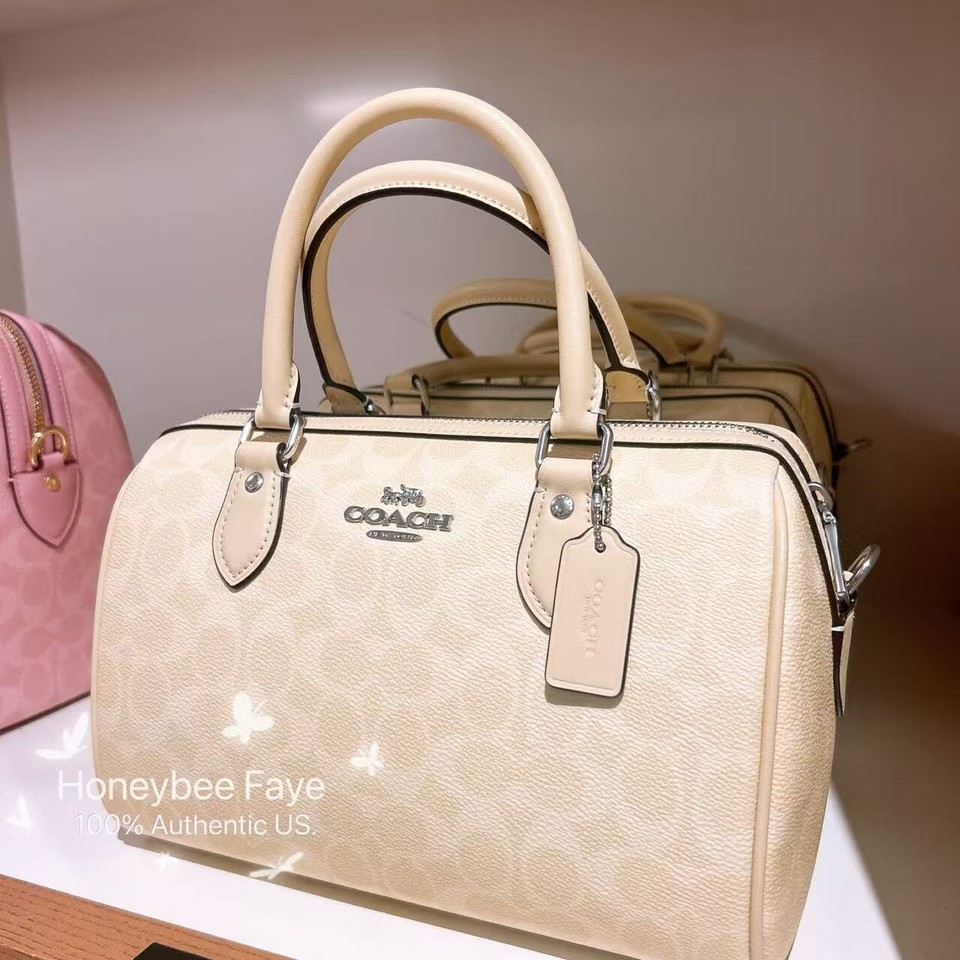 NWT Coach Rowan Satchel Bag In Signature Canvas CV961 POWDER PINK | eBay