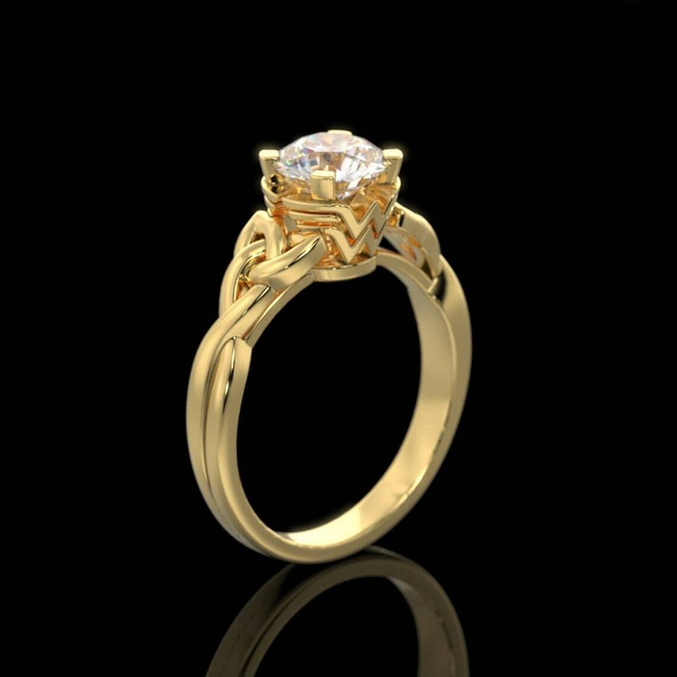 Exclusive Wonder Woman Ring 2CT White Round Cut Gold Plated Engagement ...