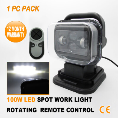 100W LED ROTATING REMOTE CONTROL WORK LIGHT BAR SPOT SEARCH AUTO BOAT ...
