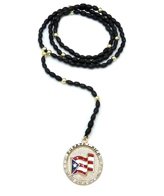 Puerto Rico PR Pendant 5mm 30" Wooden Bead Rosary Hip Hop Necklace ...
