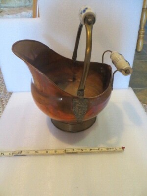 Vintage Copper Water Bucket With Brass Lions & Ceramic Blue Handle ...