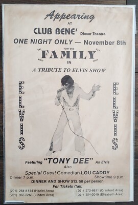 Vintage Club Bene Poster Promotional S. Amboy NJ Tony Dee Elvis Tribute ...