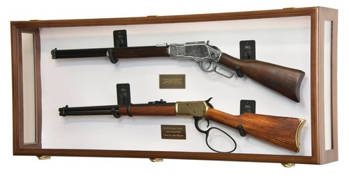 Gun Display Case Double Cabinet Rifle Walnut & White Felt Solid Wood ...
