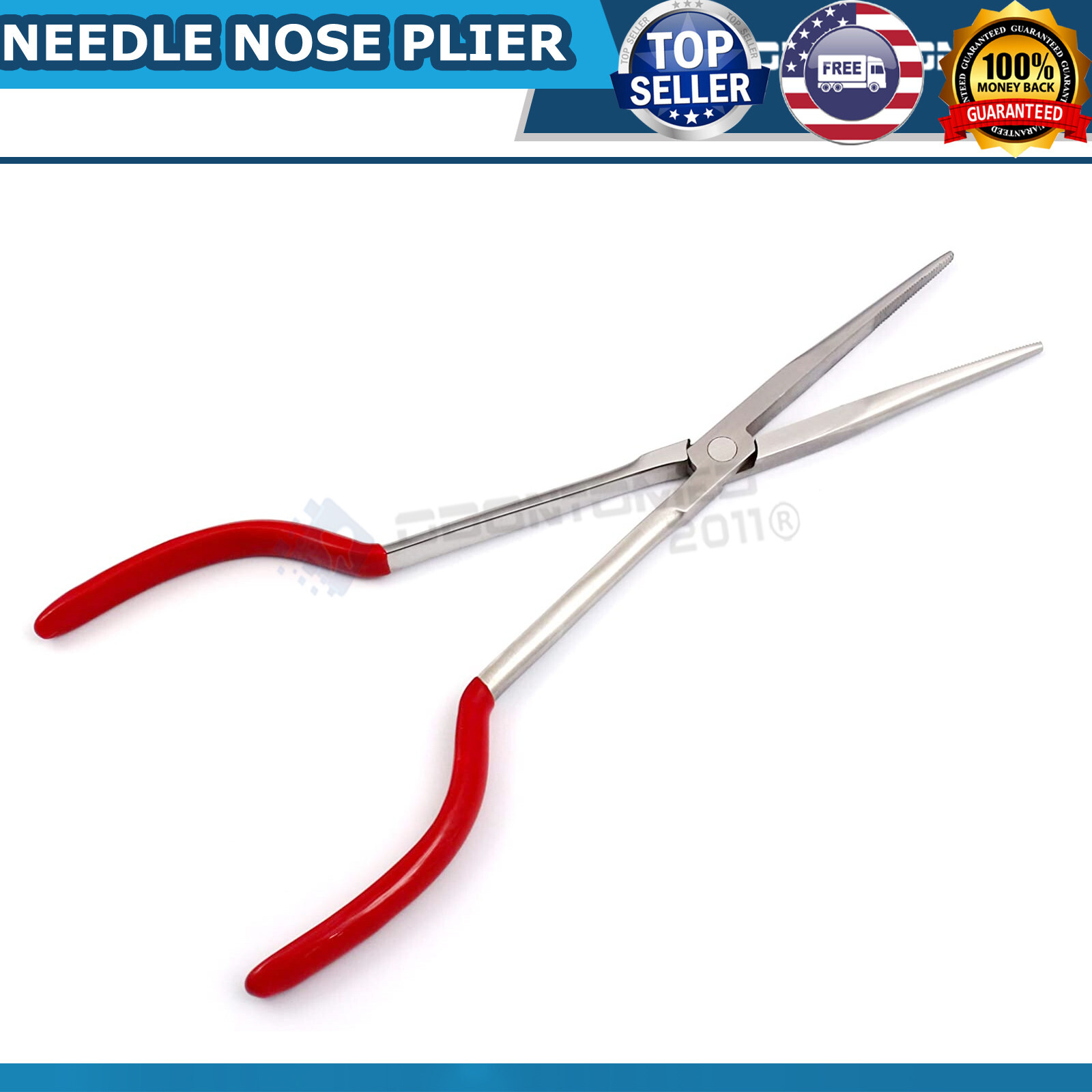 11" Long Needle Nose Pliers Bent Nose Plug Cable Puller Reach Flat ODM ...