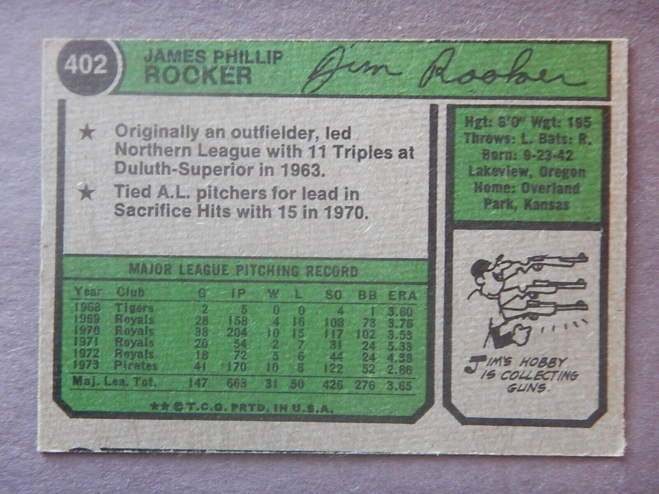 Jim Rooker #402 Topps 1974 Baseball Card (Pittsburgh Pirates) VG | eBay