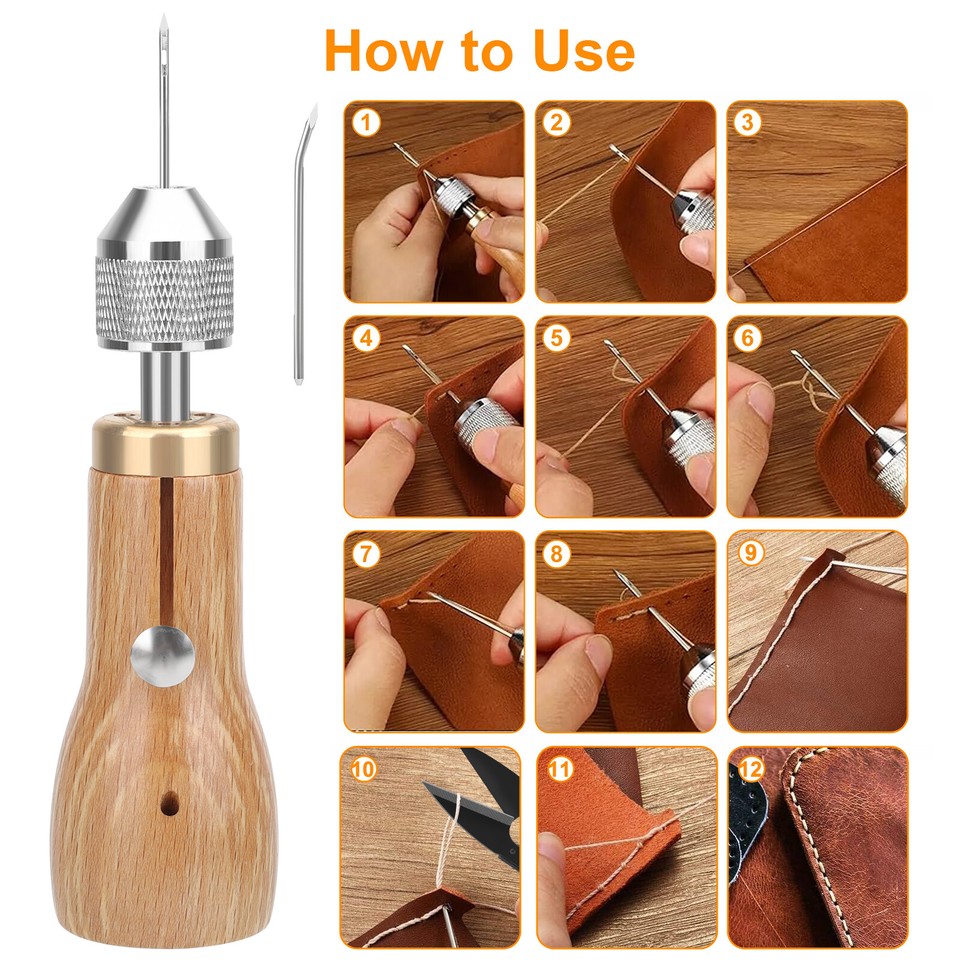 23 Pcs Leather Sewing Awl Kit Hand Stitcher DIY Craft Needles Thread ...
