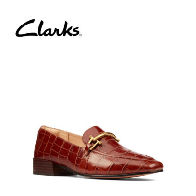 Clarks Womens PURE BLOCK Dark Brown Croc Effect Leather Loafers | eBay UK