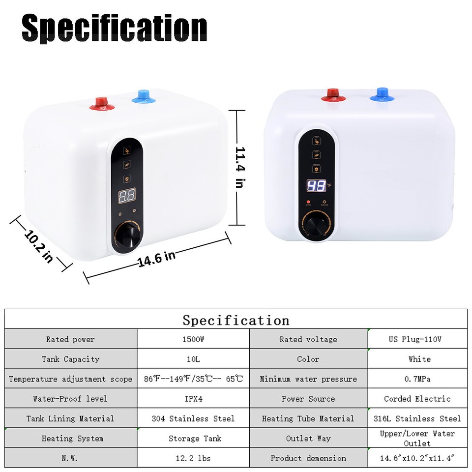 10/15L Electric Mini Tank Hot Water Heater Kitchen Bathroom Home 95°F ...