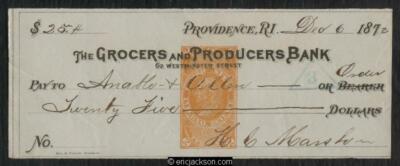 BANK CHECK RN-E4 Providence, Rhode Island. Grocers and Producers Bank ...