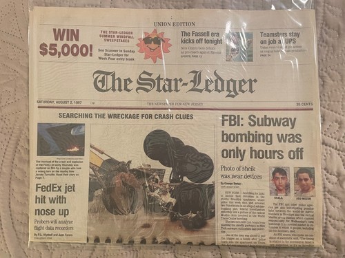 STAR LEDGER NEWSPAPER AUGUST 2 1997 FEDEX CRASH NEWARK | eBay