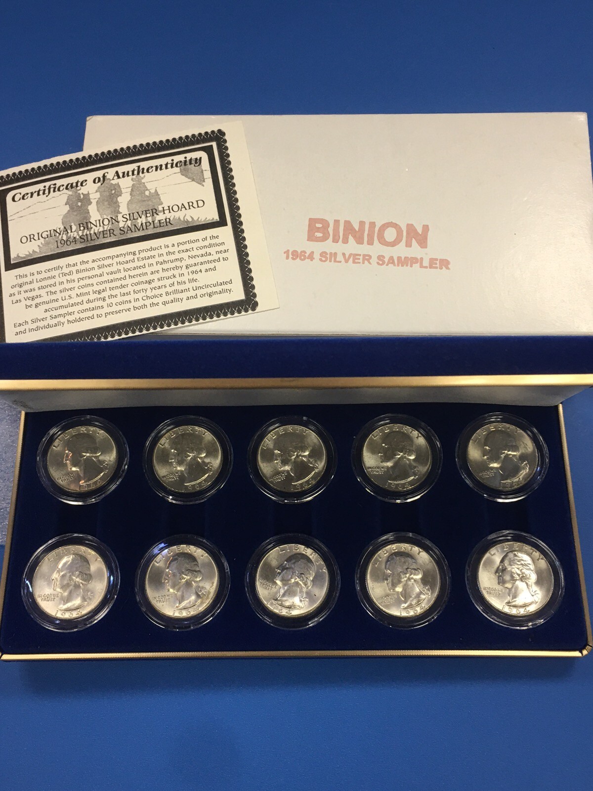 10 BU 1964D WASHINGTON SILVER QUARTERS FROM THE BINION HOARD SILVER ...