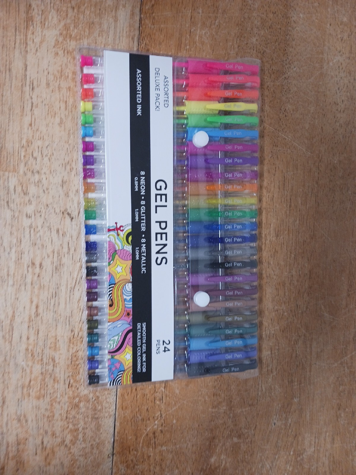 24 Pack Assorted deluxe Gel pens 8 neon 0.8mm 8 glitter 1.0mm 8 ...