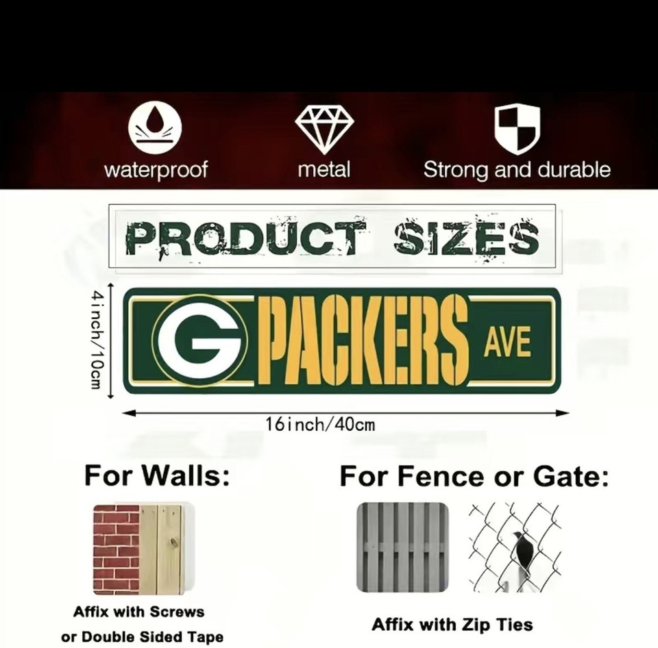 Green Bay Packers Street Sign NEW!Aprox. 4" X 16 "Packers Ave" Man Cave ...