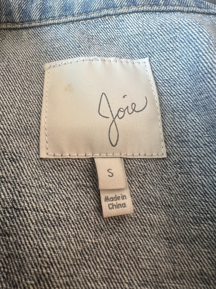 Womens Joie Redmondia Cropped Light Blue Denim Jean Jacket Jeweled Pins ...
