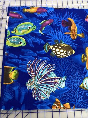 Vintage Springs Industries Cotton Fabric Tropical Fish Bold Ocean Sea ...