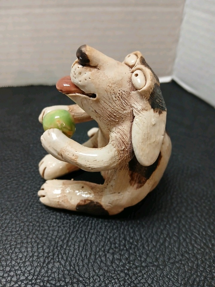 Vtg Wild Earth Pottery Spotted Dog Holding Ball Figure. 4"T | eBay