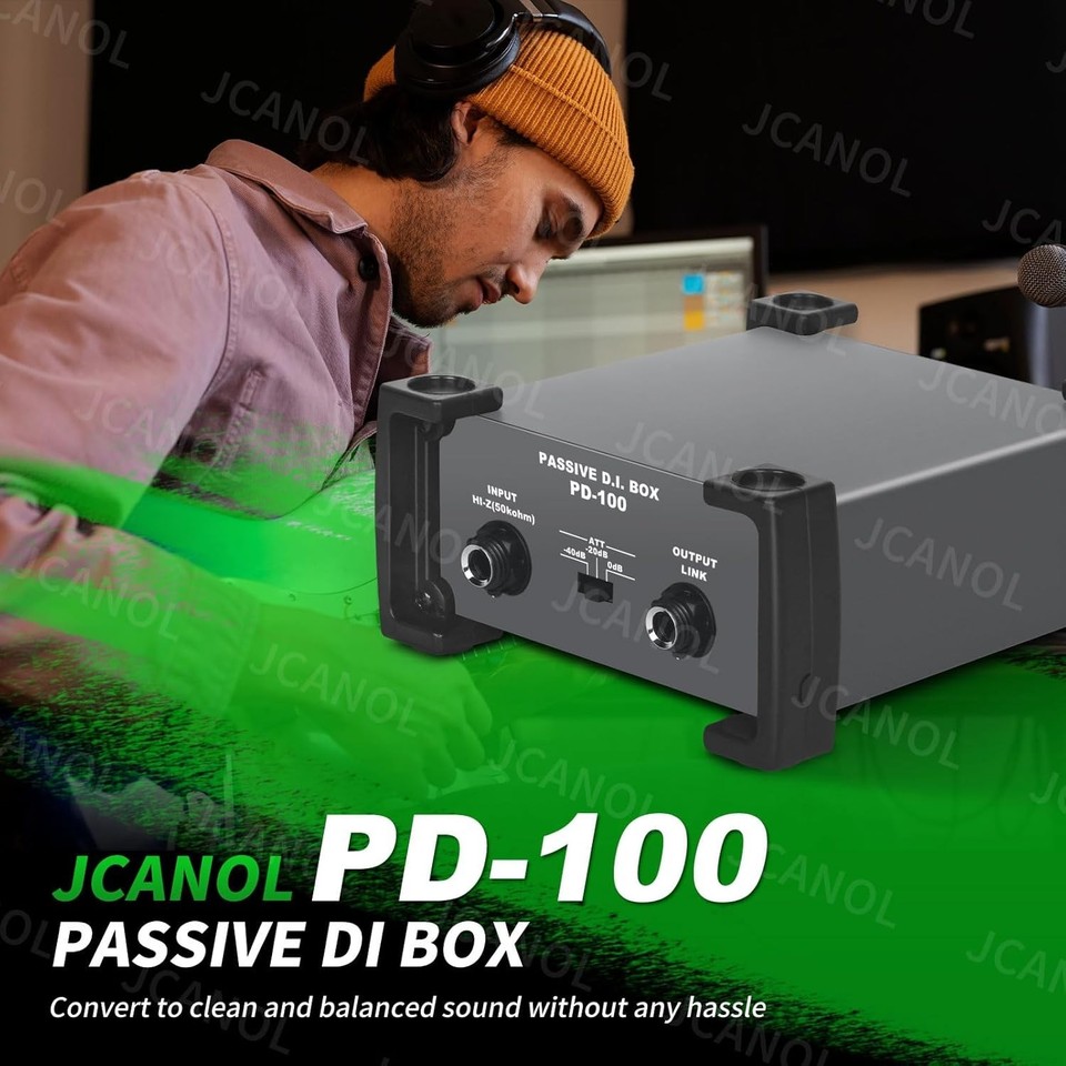 PD100 Stereo Passive DI Box Unit Hum Eliminator with GND switch Input ...