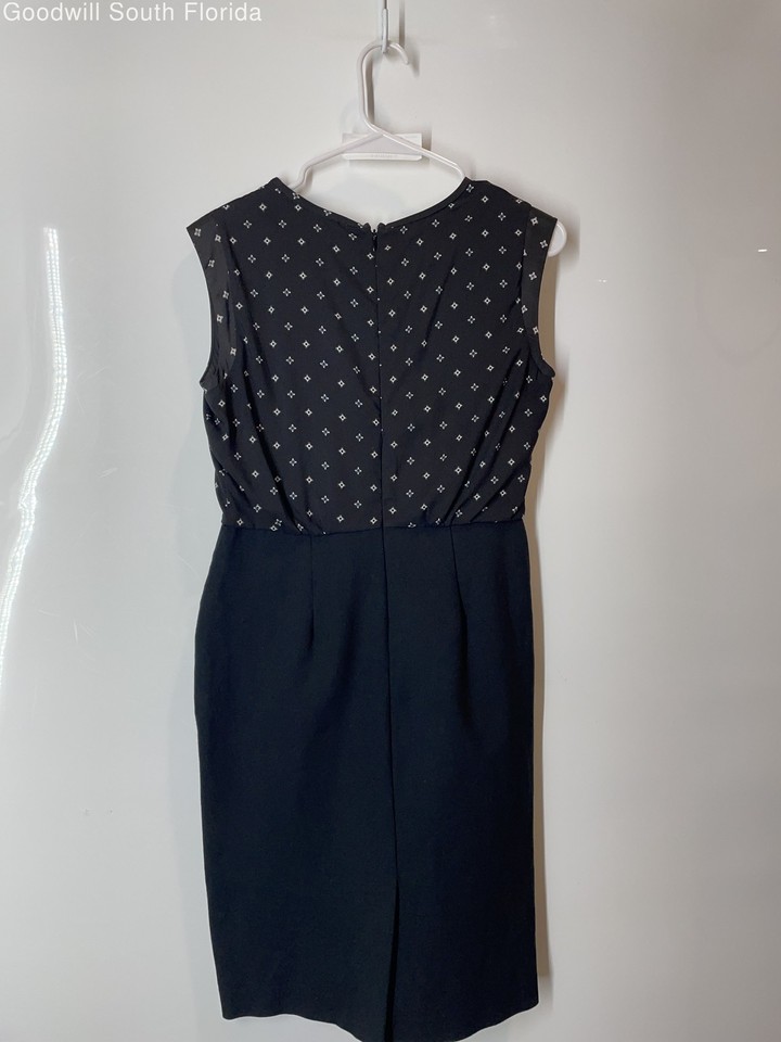 Loft Womens Black Printed Sleeveless Crew Neck Back Zip Sheath Dress ...