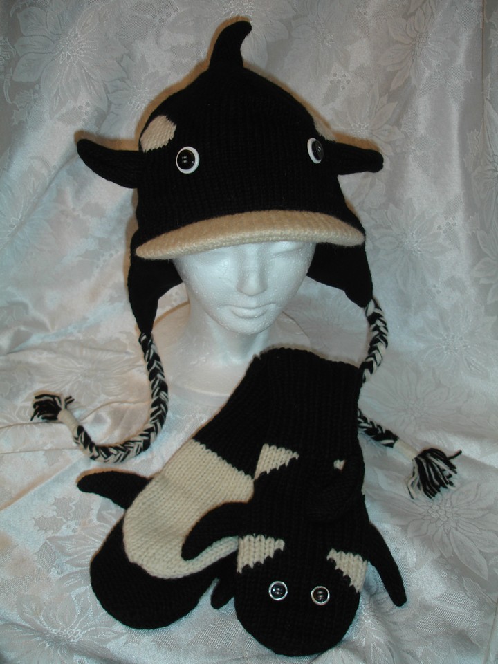 deLux tag ORCA HAT knit ski cap brim LINED whale shamu costume MENS ...
