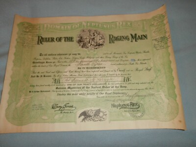 1944 Domain of Neptunus Rex Ruler Raging Main Certificate Howell Lykes ...
