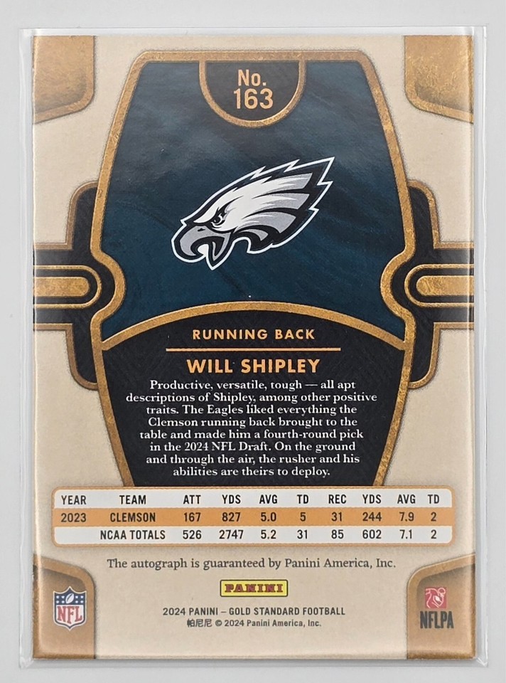 2024 Panini Gold Standard - Rookies Autographs #163 Will Shipley RC ...