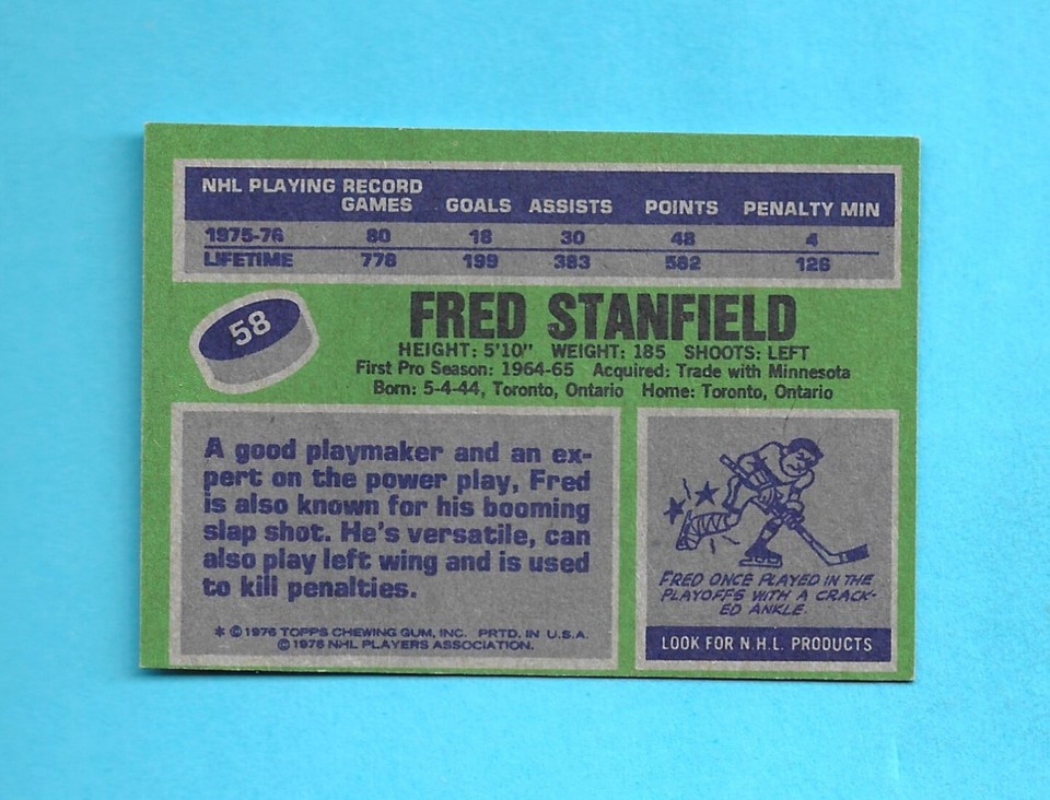 76-77 Topps Card # 58 FRED STANFIELD BUFFALO SABRES STRONG CARD! | eBay