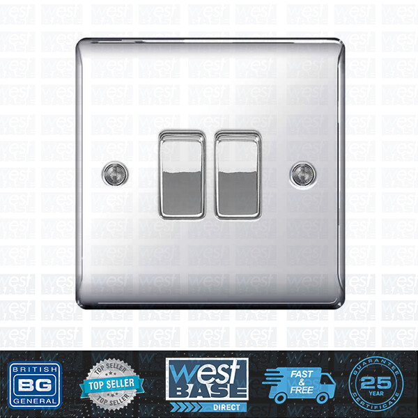 BG NEXUS METAL NPC42 Polished Chrome Double Light Switch 2 Gang 2 Way ...
