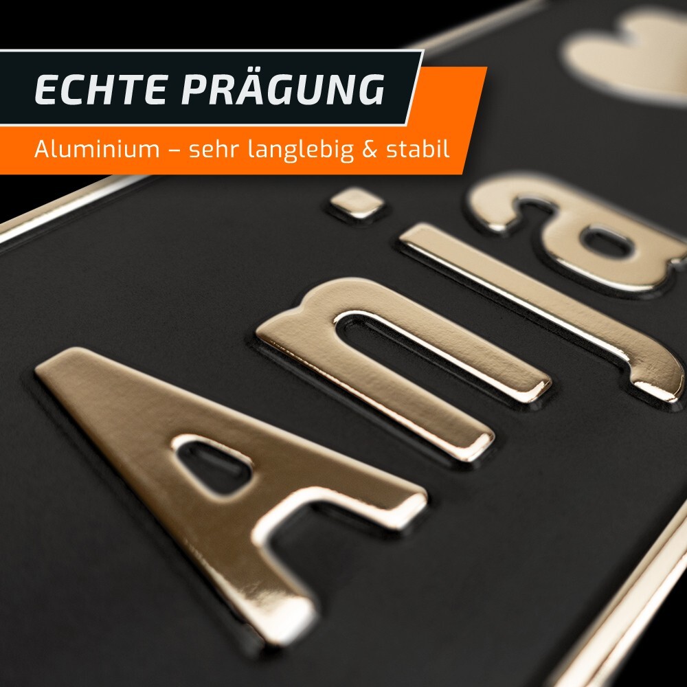 1x Funschild geprägt | Schwarz mit Wunschtext | Fun Kennzeichen ...