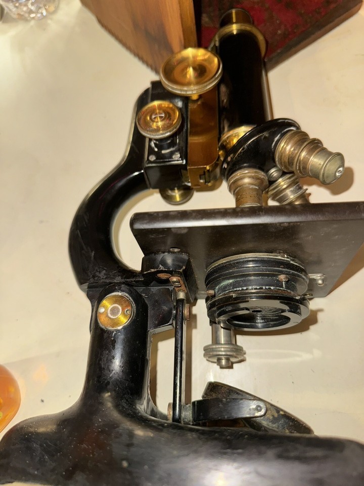 PAIR! PAIR! Antique Bausch & Lomb Brass Microscopes, With Wood Boxes ...