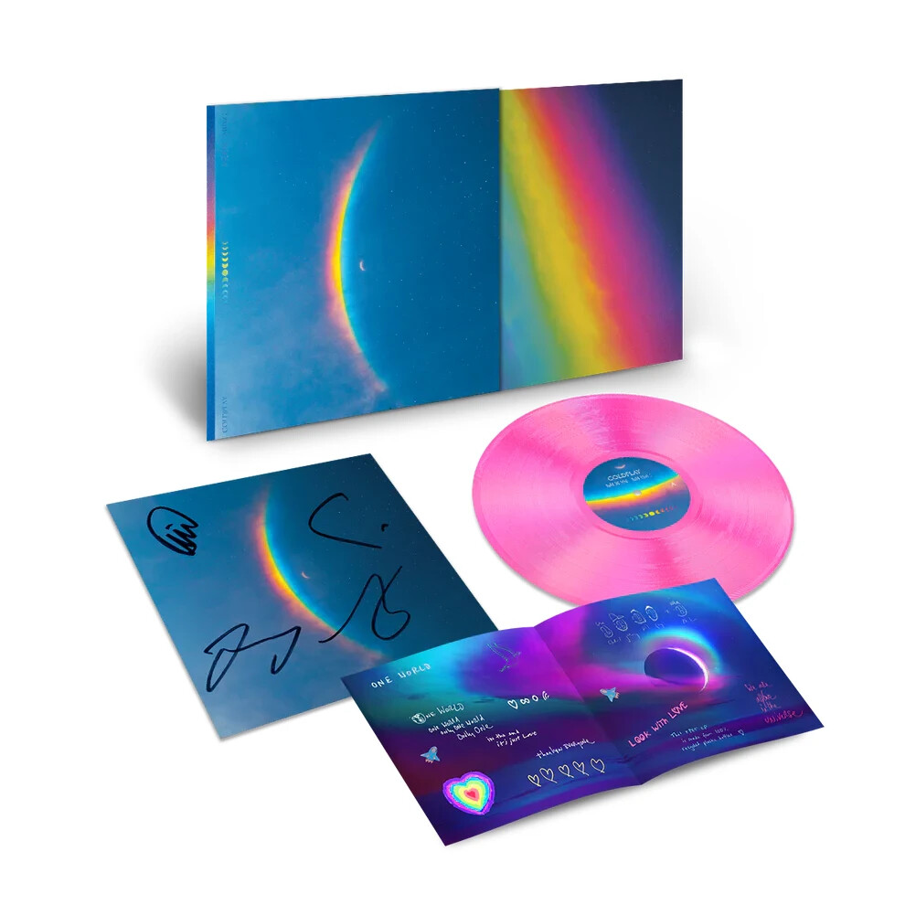 Coldplay SIGNED LP Moon Music TRANSLUCENT PINK Colored Vinyl Record ...