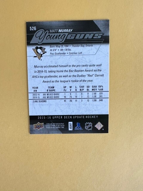 2015-16 MATT MURRAY YOUNG GUNS RC # 526 NM-MT PENGUINS | eBay