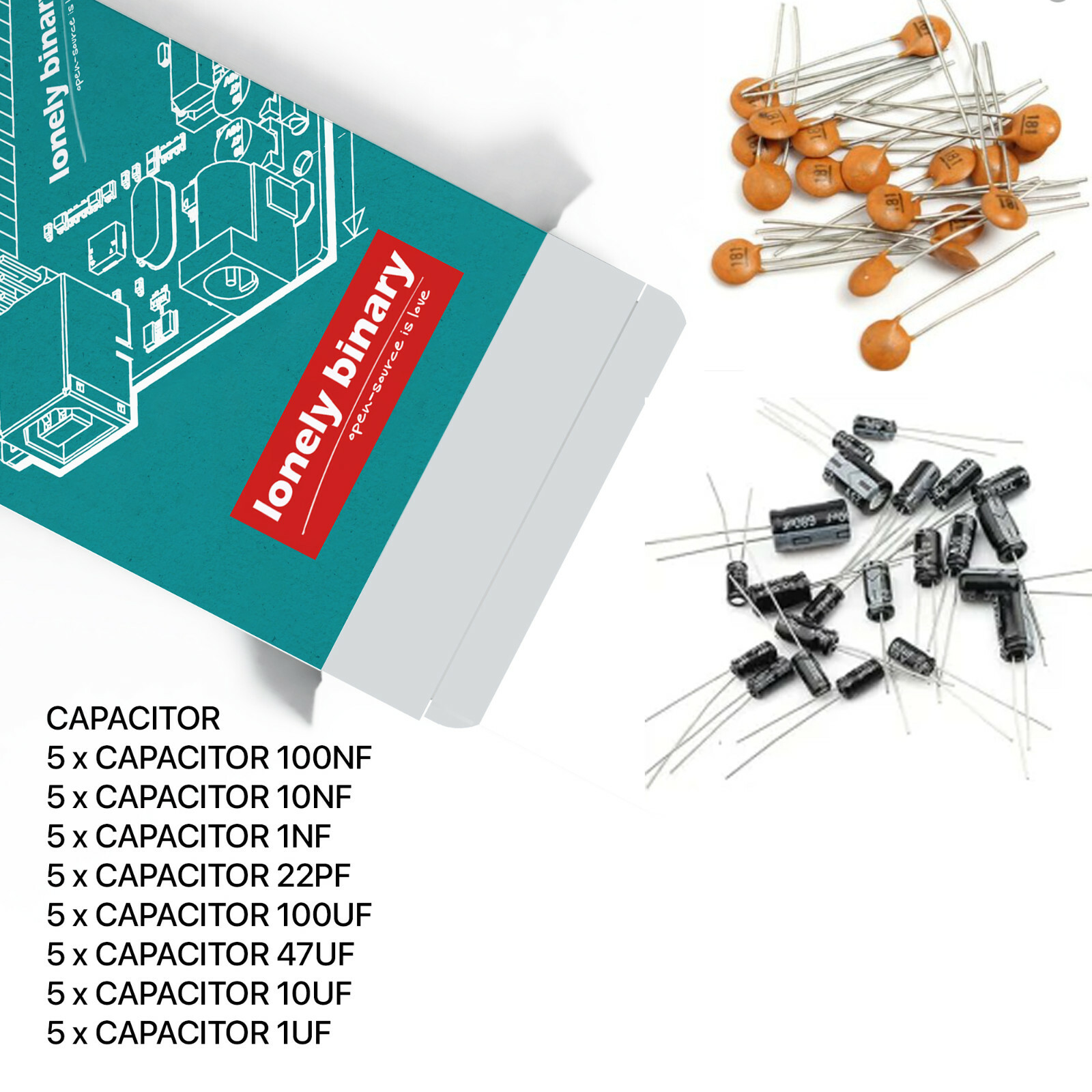 NPN PNP 2N2222 Capacitor 47UF 22PF 10NF 100NF Crystal 16Mhz Diode ...