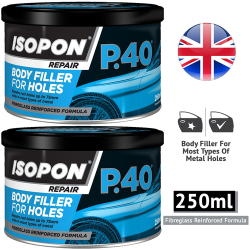 2x Upol Isopon P40 Metal Holes Body Filler Repair Paste Fibreglass ...