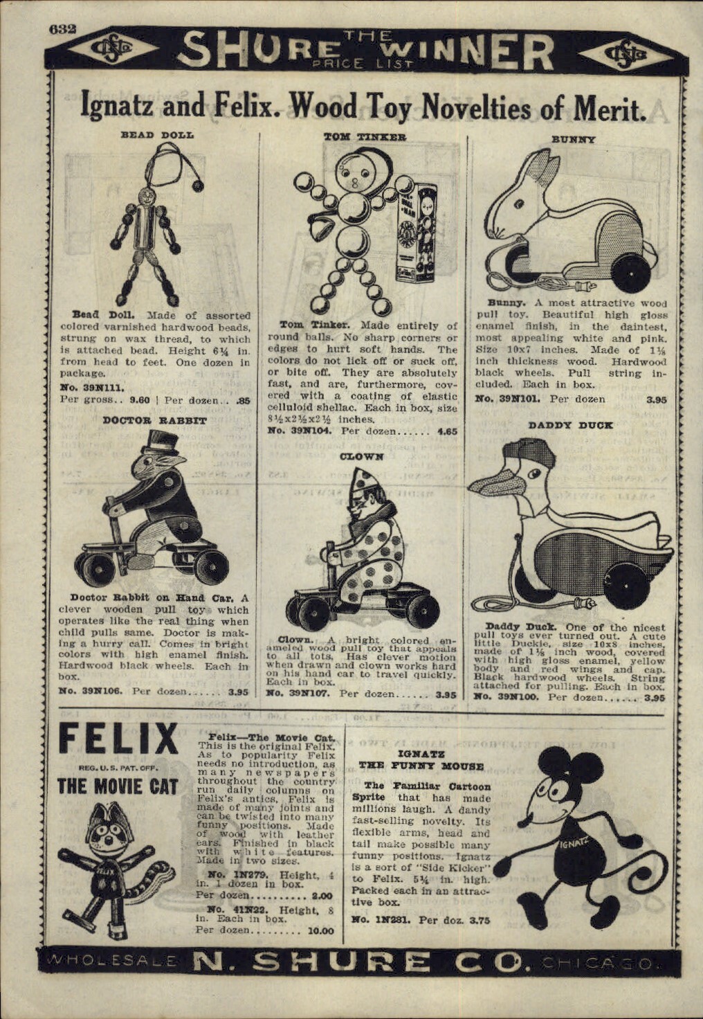 1927 PAPER AD Toy Ignate The Funny Mouse Ignatz Cartoon Felix Cat ...