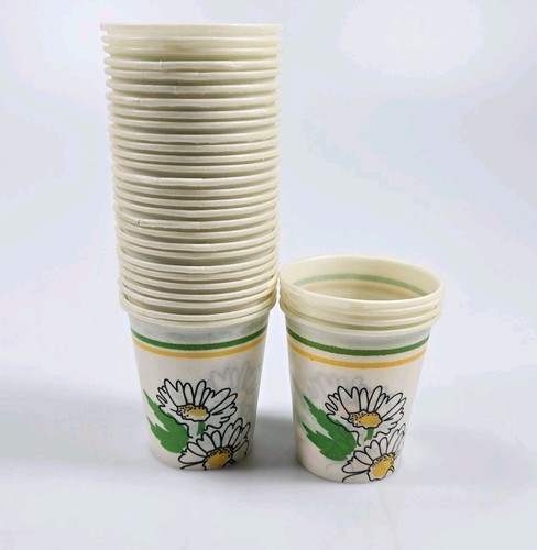 Vintage Top Crest 3 Oz Wax Disposable Cups Daisies Flower Power Green ...