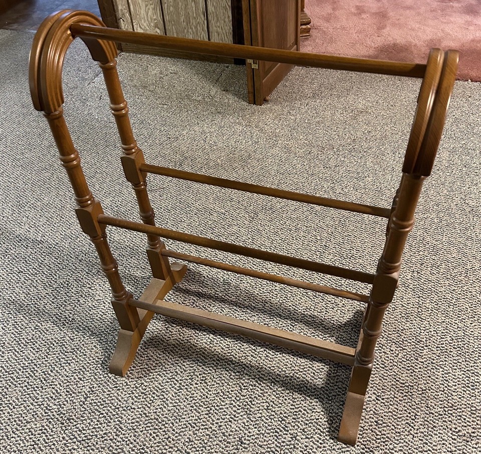 Vintage French Towel Rail Rack Oak Wood Quilt Rack 5 Rails 25"×15.75"× ...
