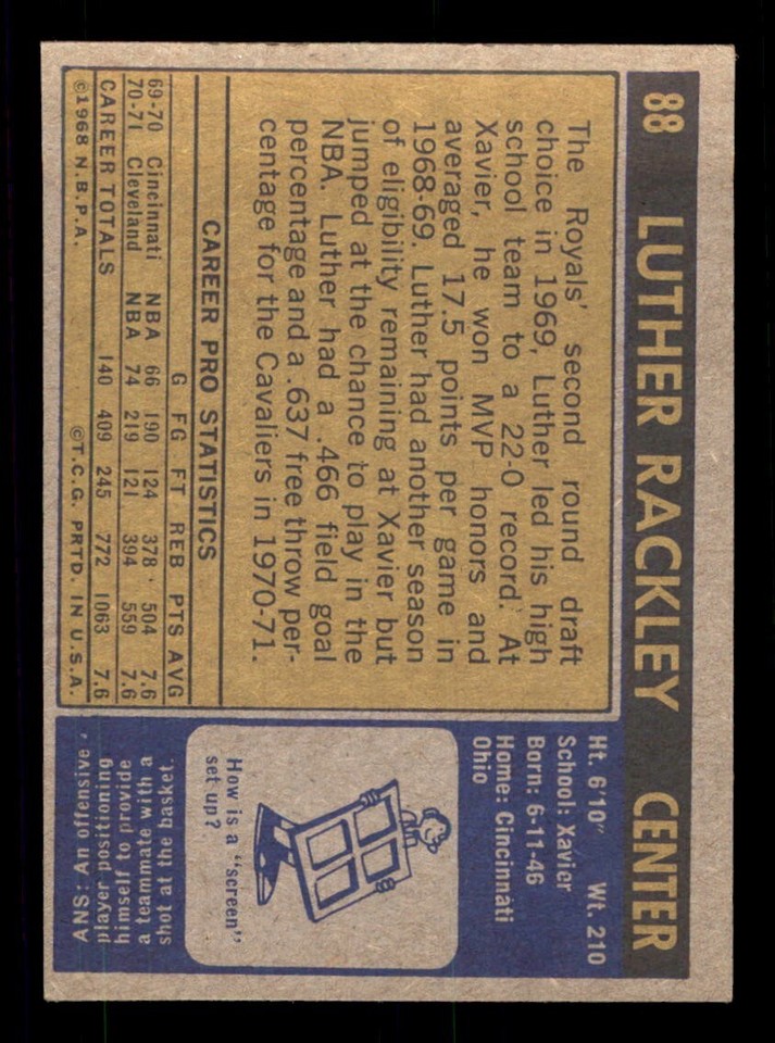 1971 Topps Basketball #88 Luther Rackley EX *e2 | eBay