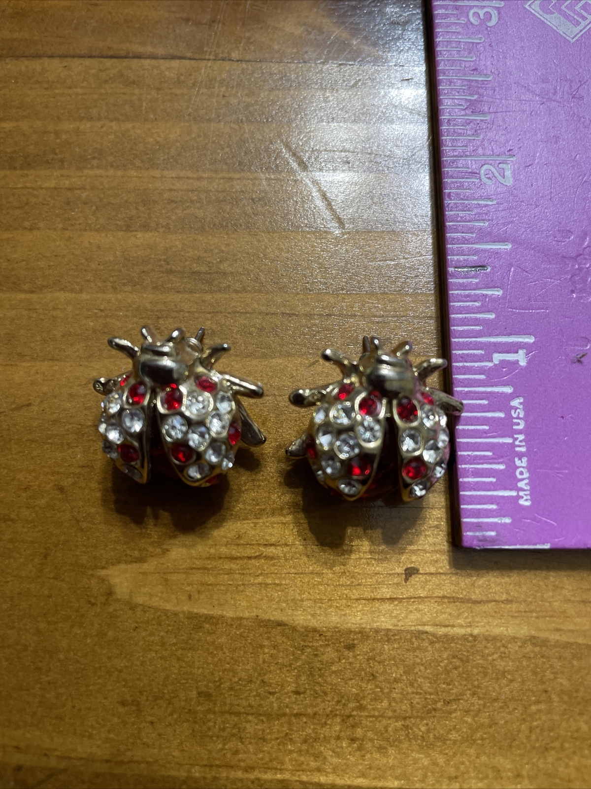 Vintage Gold Tone Ladybug Pierced Stud Earrings Sparkly Ruby Red ...