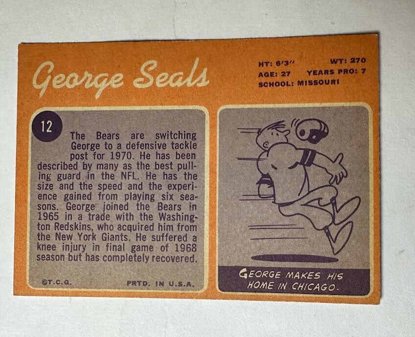 1970 Topps # 12 George Seals Chicago Bears EX | eBay