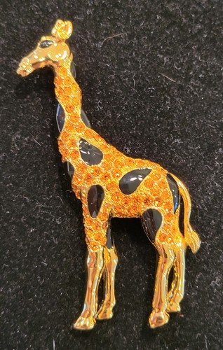 1990s Vintage Trifari TM Safari Rhinestone Figural Giraffe Brooch Black ...