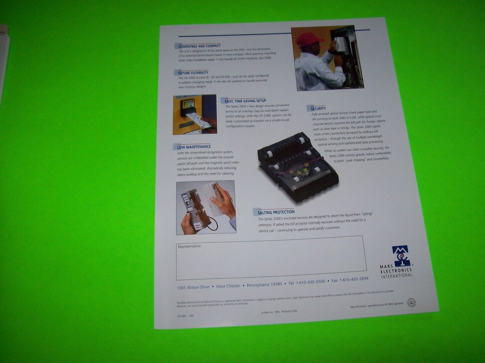 MARS ELECTRONICS BILL ACCEPTOR SERIES 2000 VN 2500 ORIGINAL NOS SALES ...