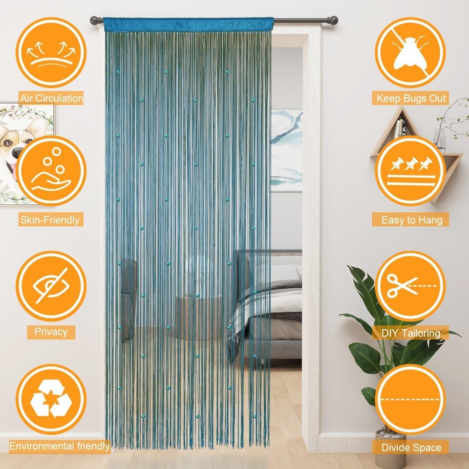 Versatile Blue Beaded Curtain - Perfect for Doorways, Closets, & Room ...
