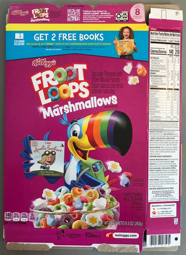 EMPTY Froot Loops Marshmallows Feeding Reading Cereal Box Toucan Sam ...